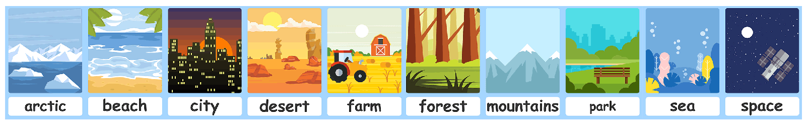 Places flashcards for kids! Teach places in the city and the countryside!