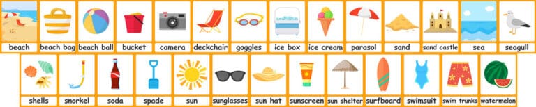 Teach beach vocabulary with FREE beach flashcards!