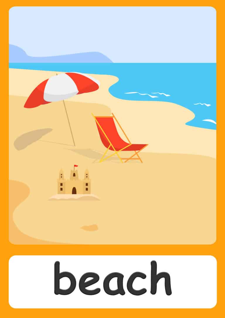 Teach beach vocabulary with FREE beach flashcards!