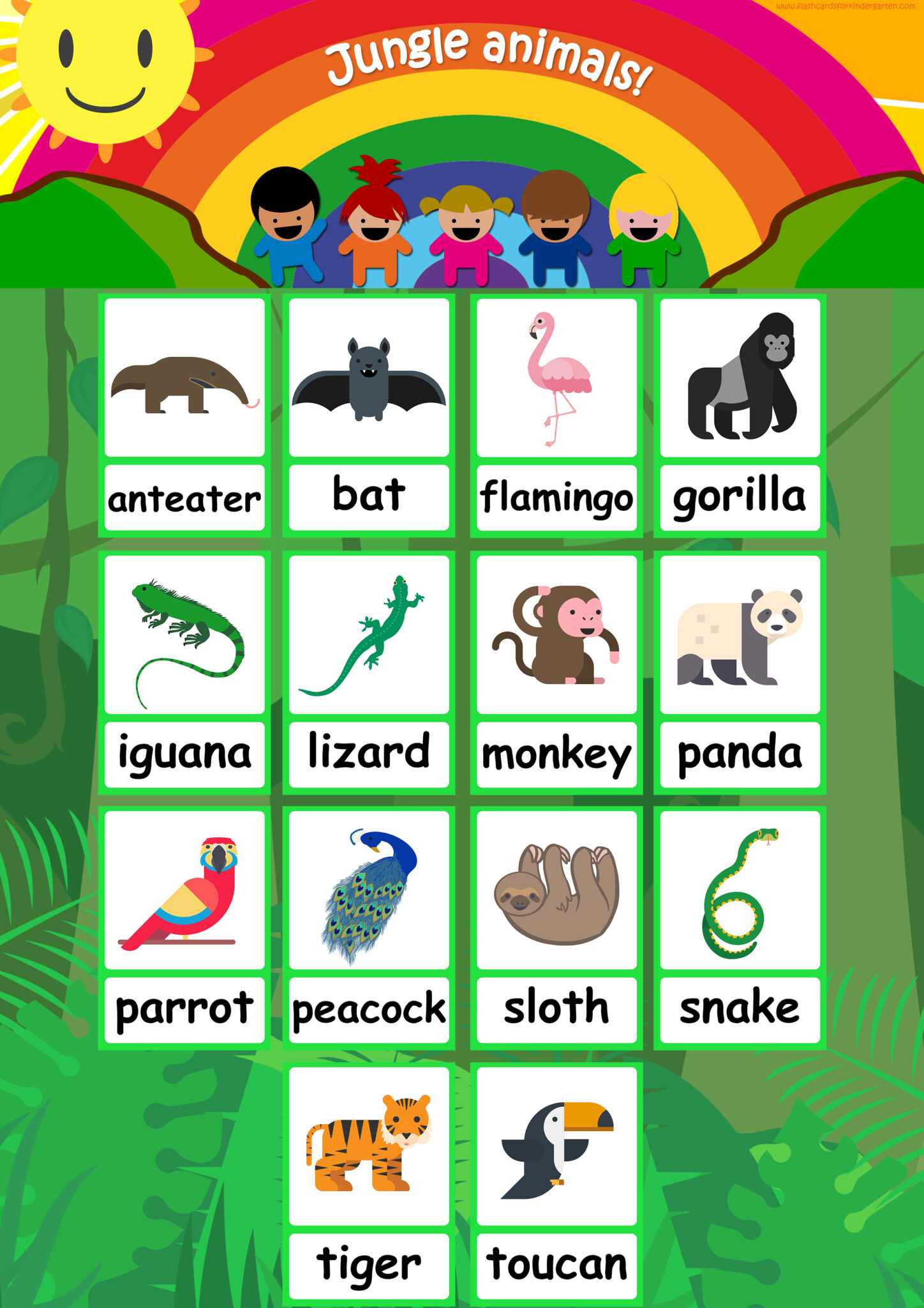 Jungle Animal flashcards + FREE Jungle Animals Poster!