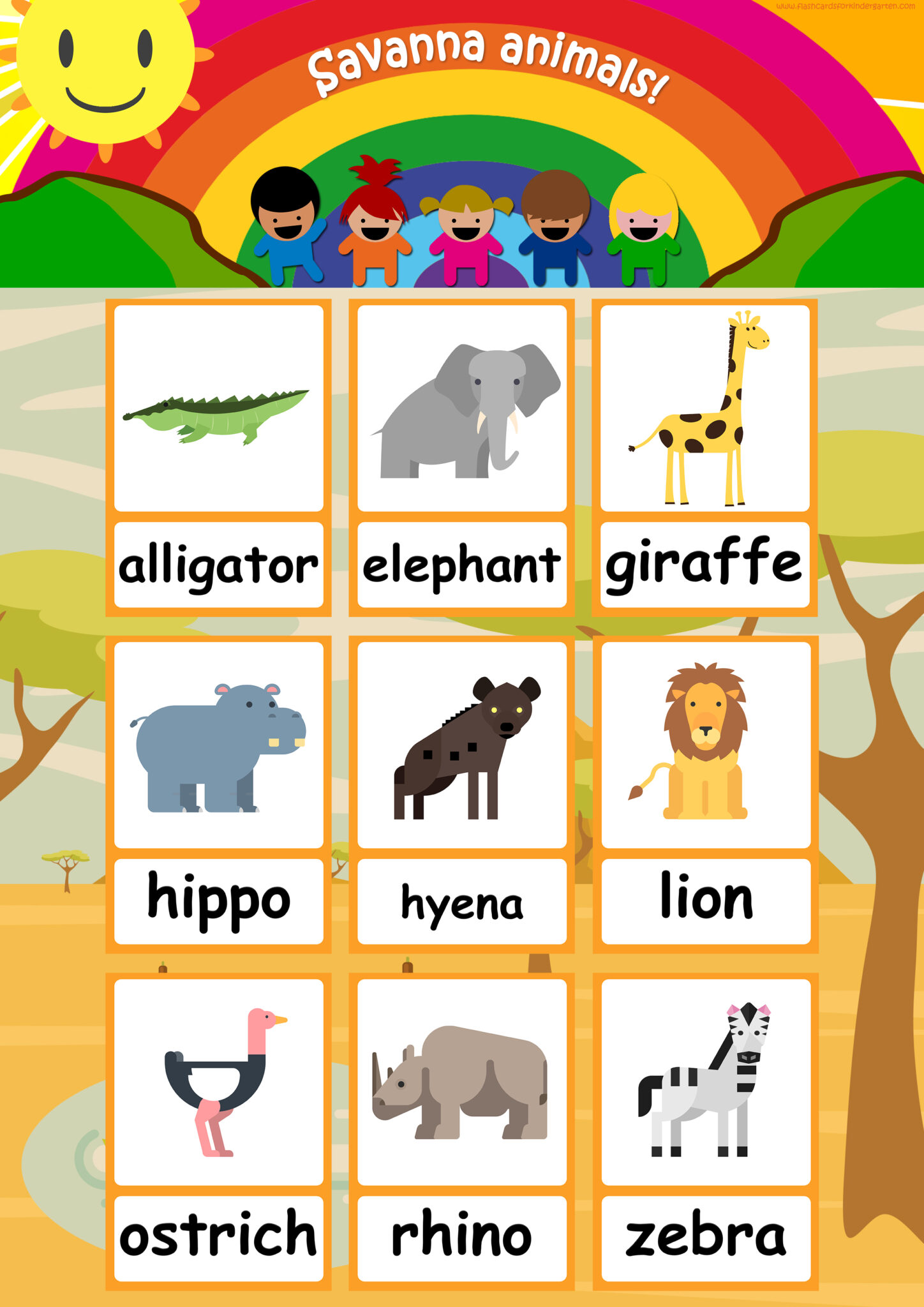 Savanna Animal Flashcards + FREE Jungle animal poster!